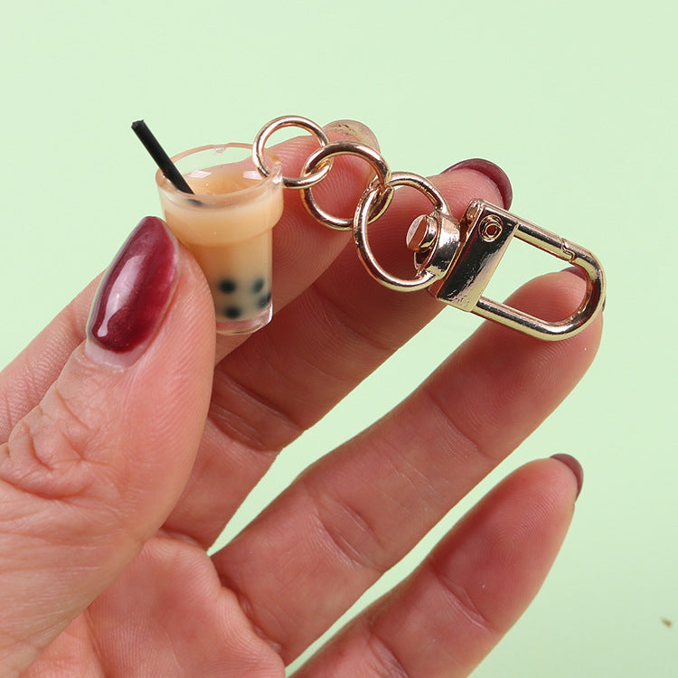 Wholesale Creative Pearl Milk Tea Cup Keychain Keyring for Couple New ...