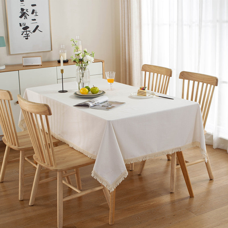Wholesale Modern Simplistic Pure White Tablecloth with Tassels and ...