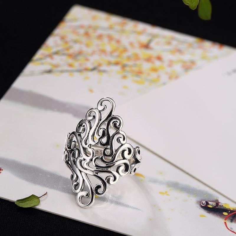 Wholesale 925 Sterling Silver Floral Hollow Out Pattern Ring Vintage ...