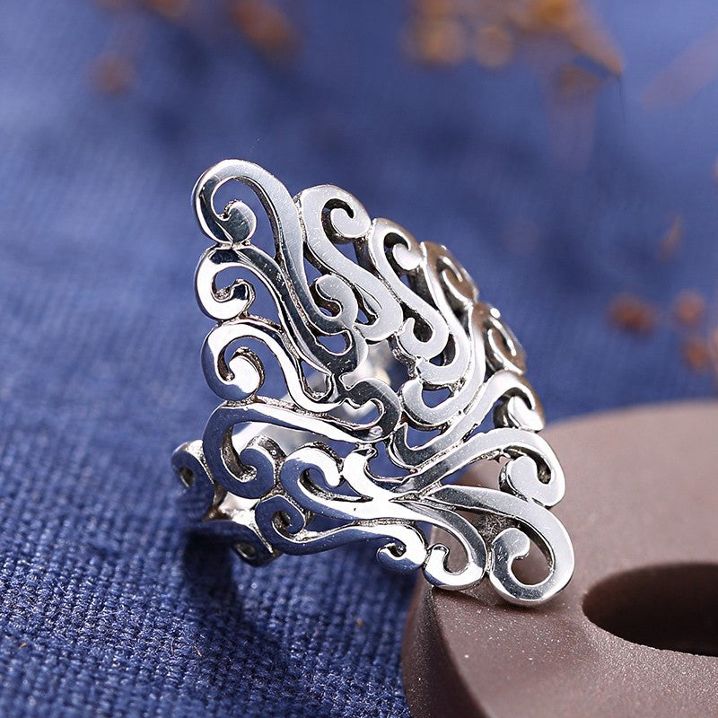Wholesale 925 Sterling Silver Floral Hollow Out Pattern Ring Vintage ...